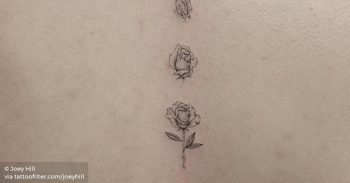 Blooming rose tat on the upper back.