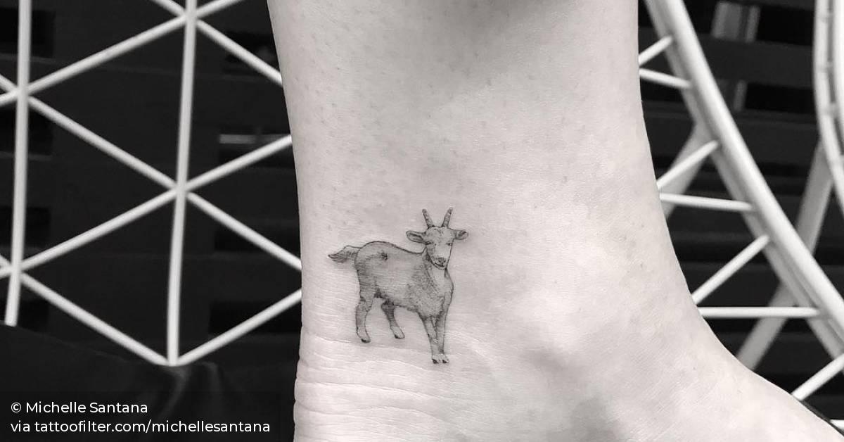 Goat tattoo on the ankle.