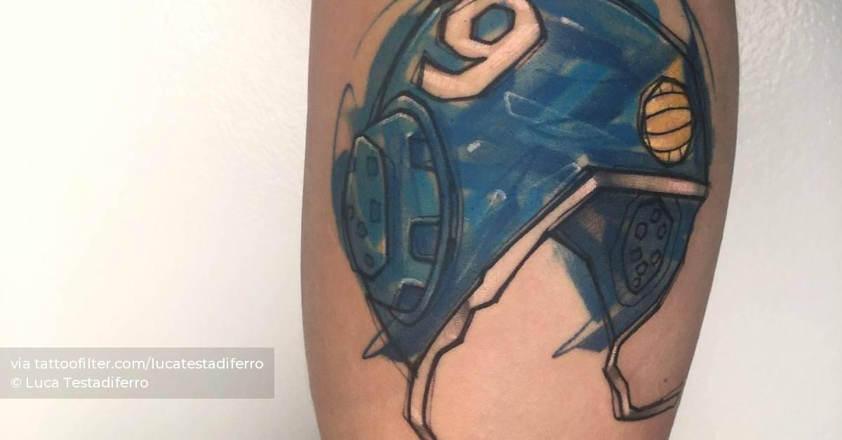 Sketch work style water polo cap tattooed on the inner