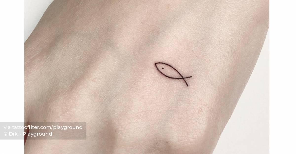 Minimalistic Jesus fish tattooed done in the hand.