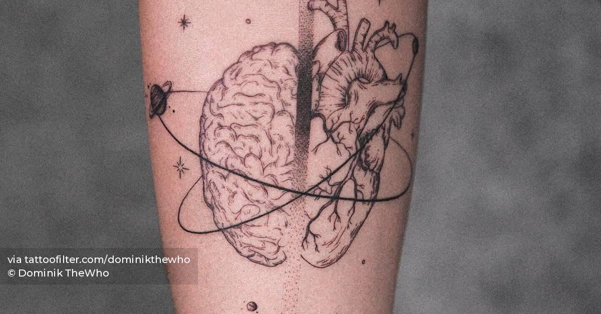 Heart vs. Brain tattoo located on the inner forearm.