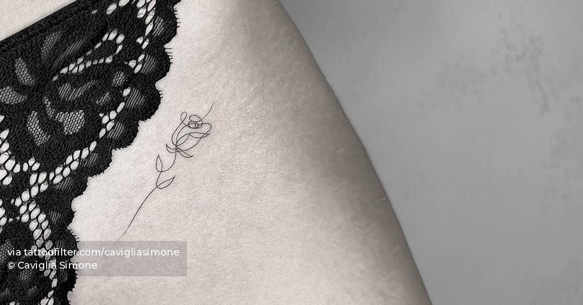 One line rose tattoo located on the pelvis, fine line