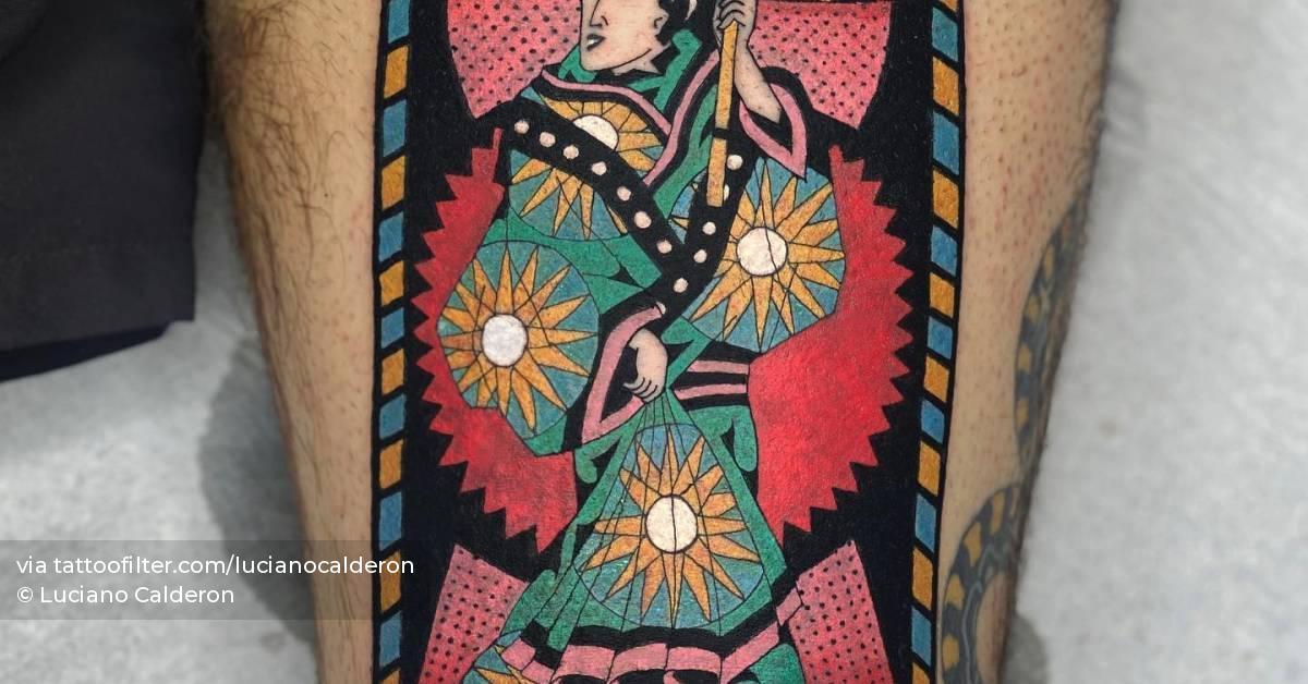 Geisha tattoo done on the thigh.