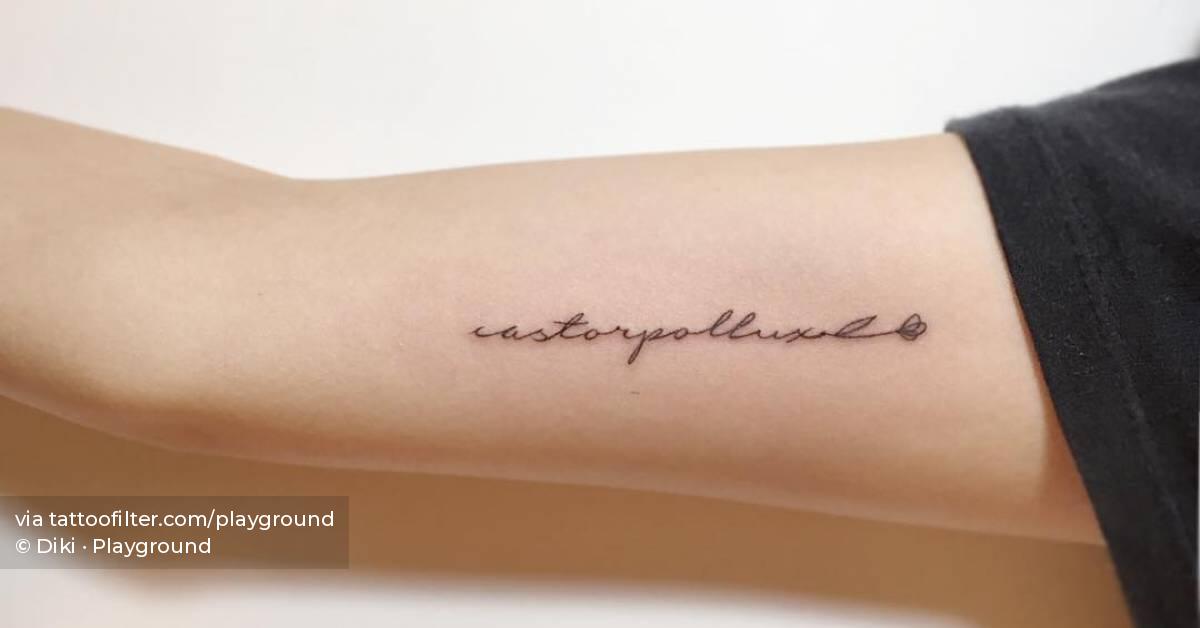 "Castorpollux" lettering tattoo located on the inner