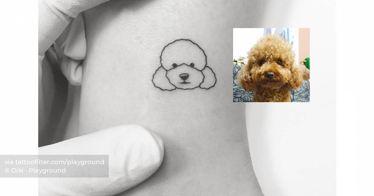 Minimalistic style poodle portrait tattoo done on the