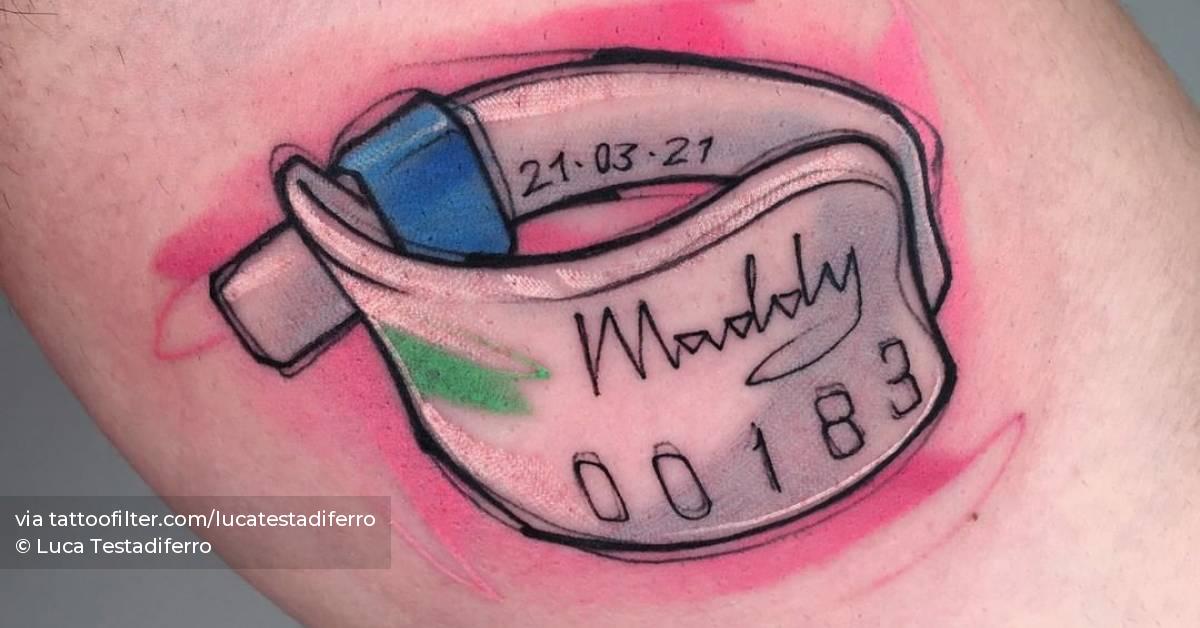 Newborn's wristband tattoo located on the inner arm.