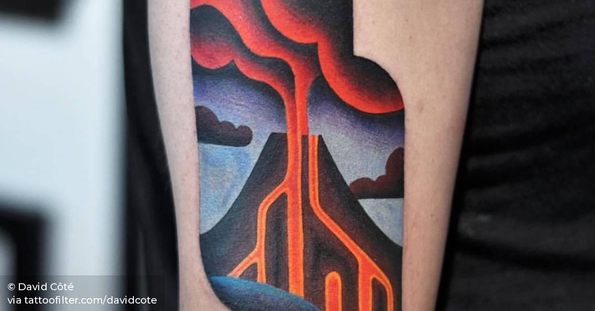 Volcano ? tattoo on the calf.