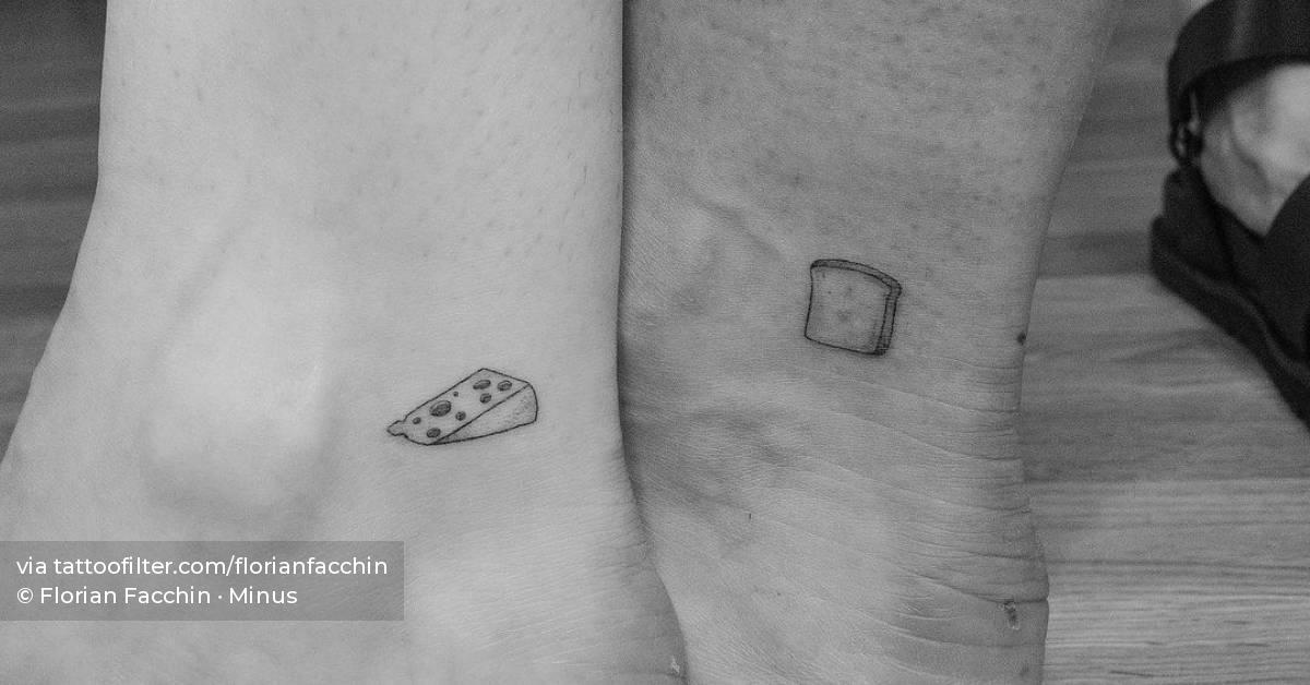 Matching cheese and bread tattoos for best friends.