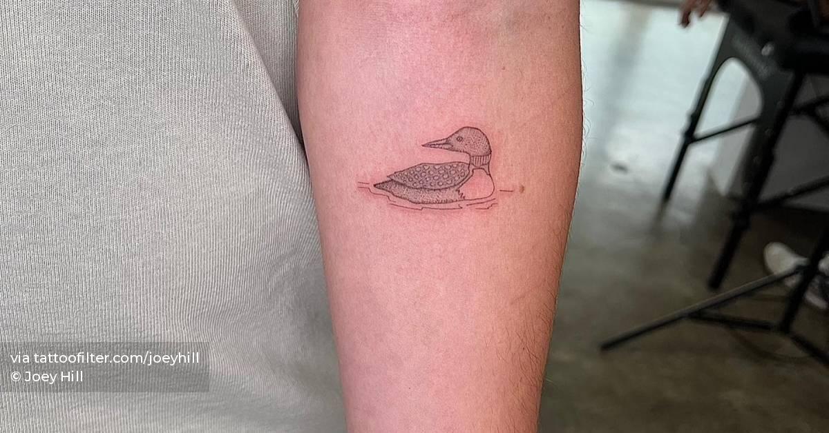 Single needle duck tattoo located on the inner forearm.