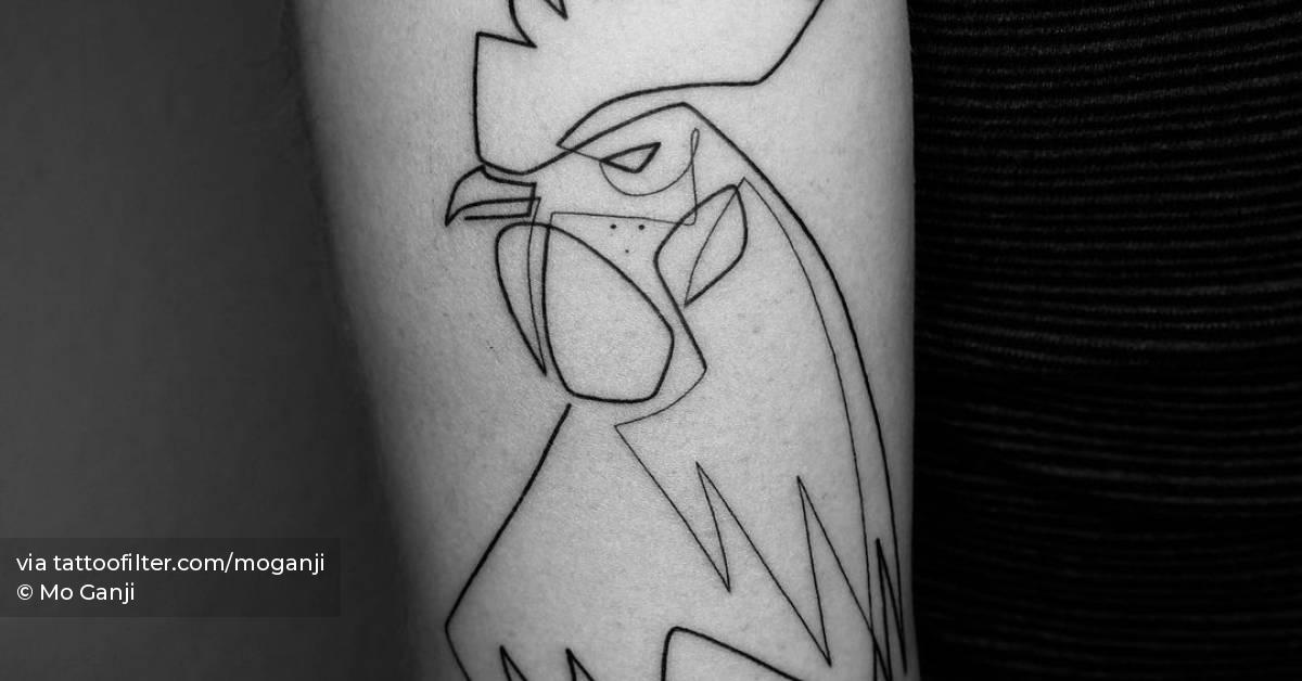 One line rooster portrait tattoo done on the tricep.