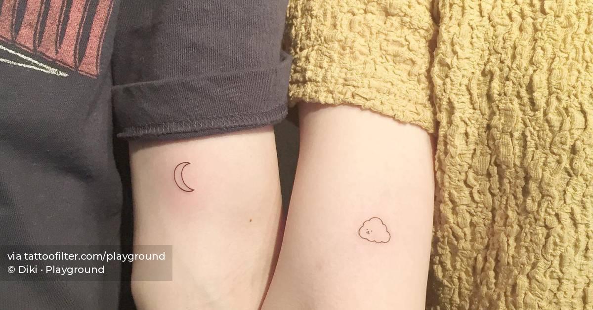 Matching moon and cloud tattoos for couple.