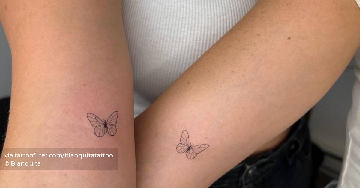 Matching butterfly tattoo for best friends, fine line