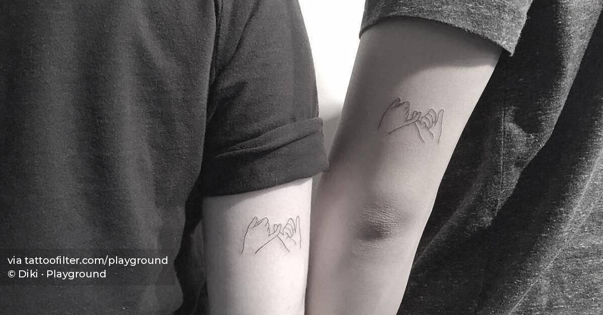 Fine line matching pinky promise tattoo for couple.