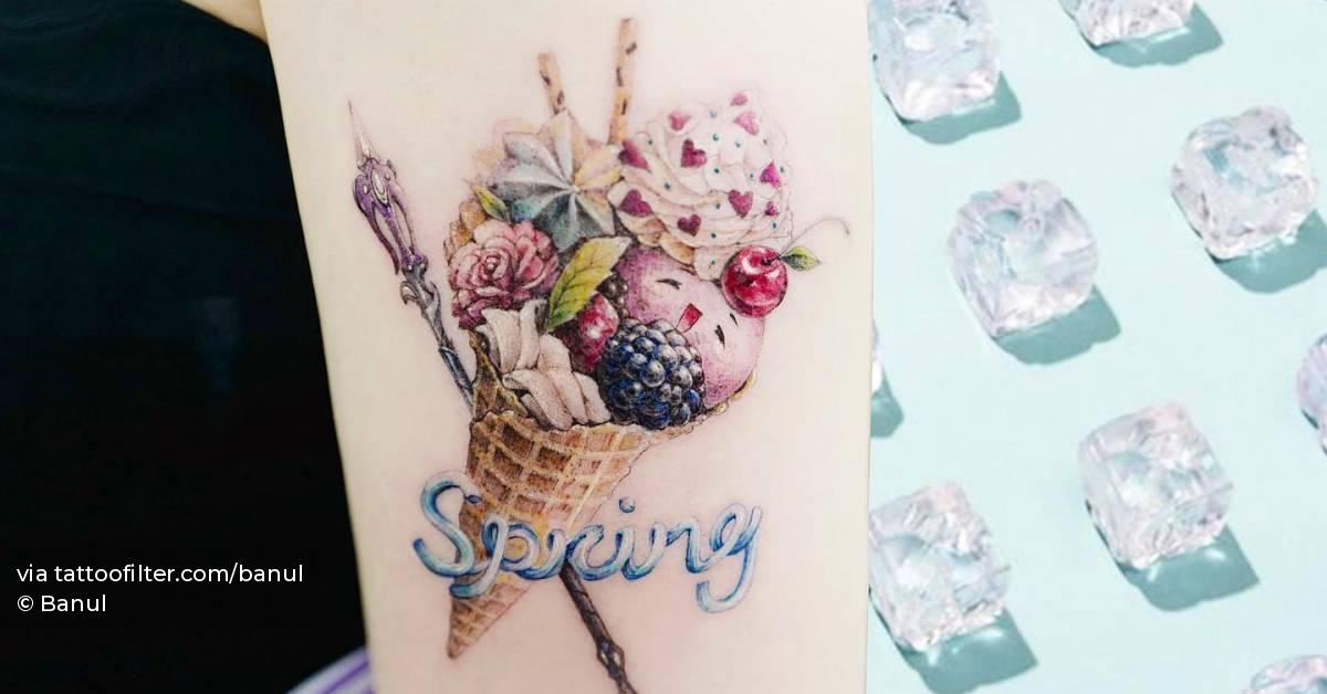 Ice Cream X Merci’s Staff (Overwatch) tattooed on the