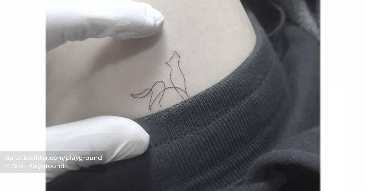One line wolf tattoo located on the top of shoulder,