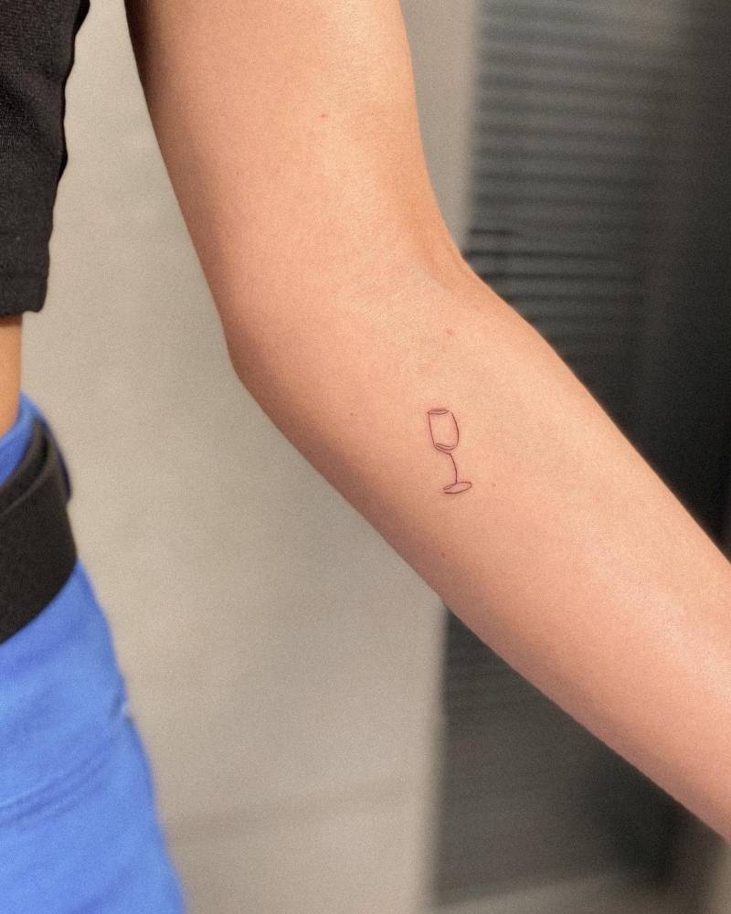 One Line Wine Glass Tattoo Located On The Inner One Line Wine Glass Tattoo Located On The Inner