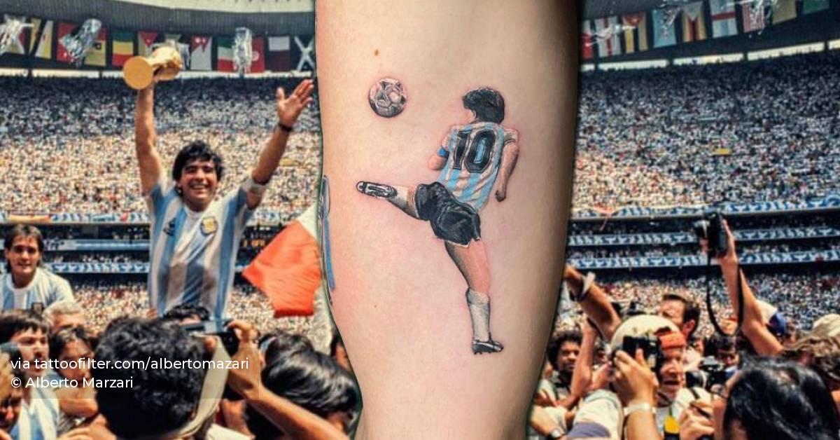 Micro-realistic style Maradona tattoo located on the