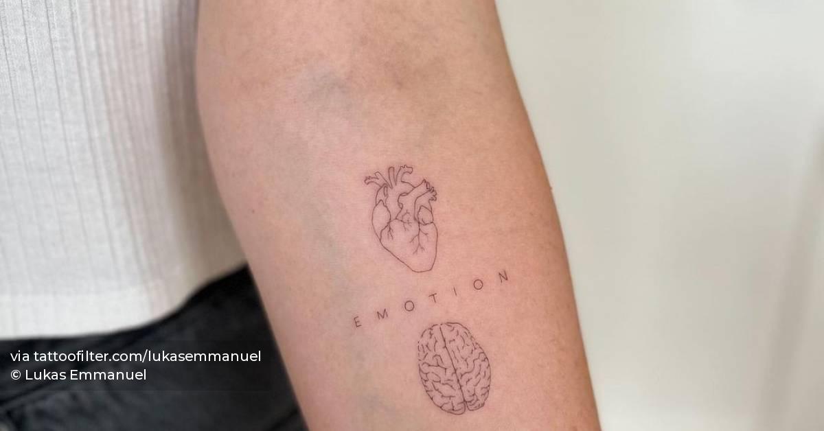 Fine line heart vs. brain tattoo located on the inner