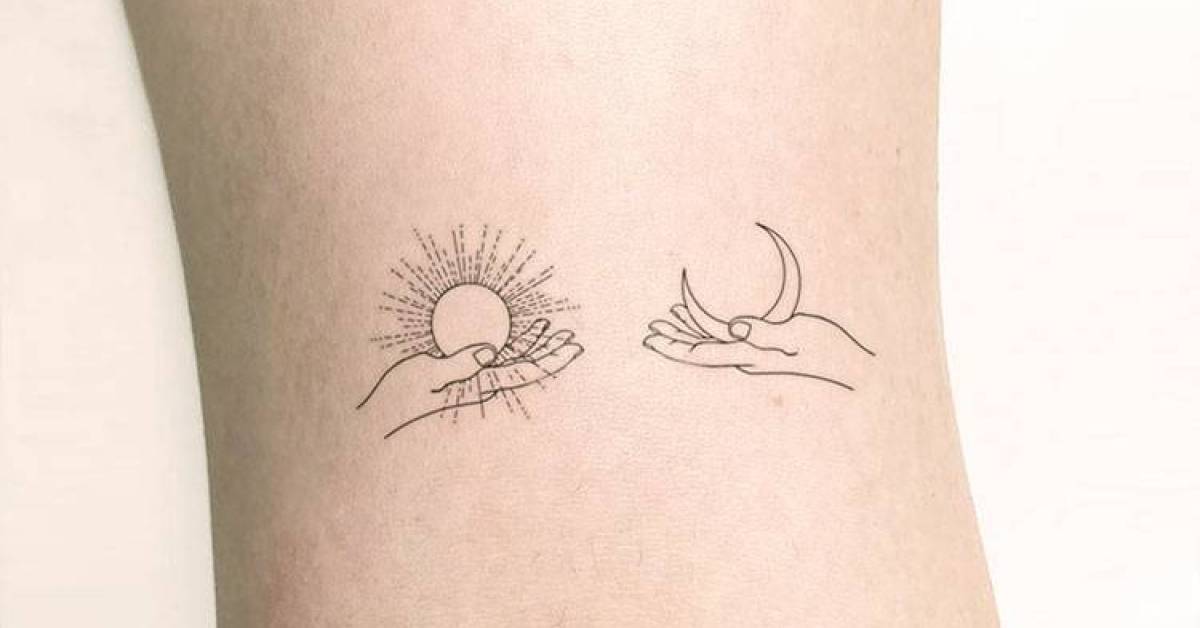 Fine line sun and moon temporary tattoo, get it here