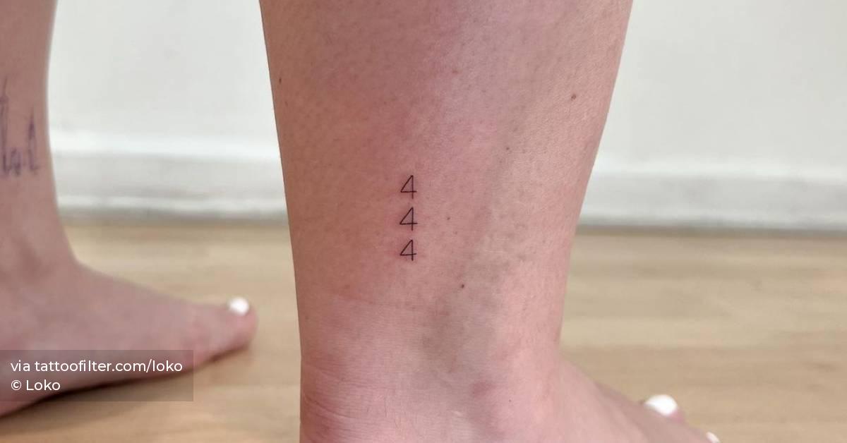 Tattoo of the number "444" located on the ankle.