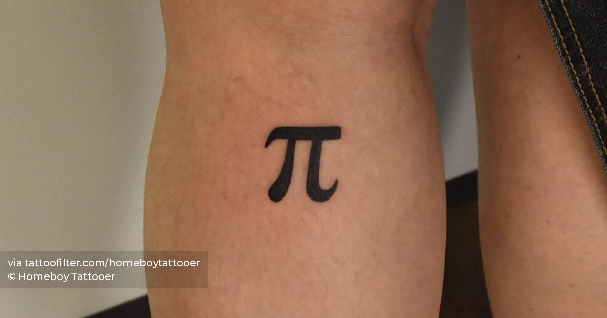 Letter "Pi" tattooed on the calf, minimalistic style.