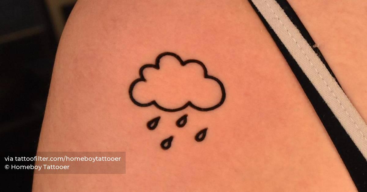 Cloud and rain tattoo done on the shoulder, minmalistic