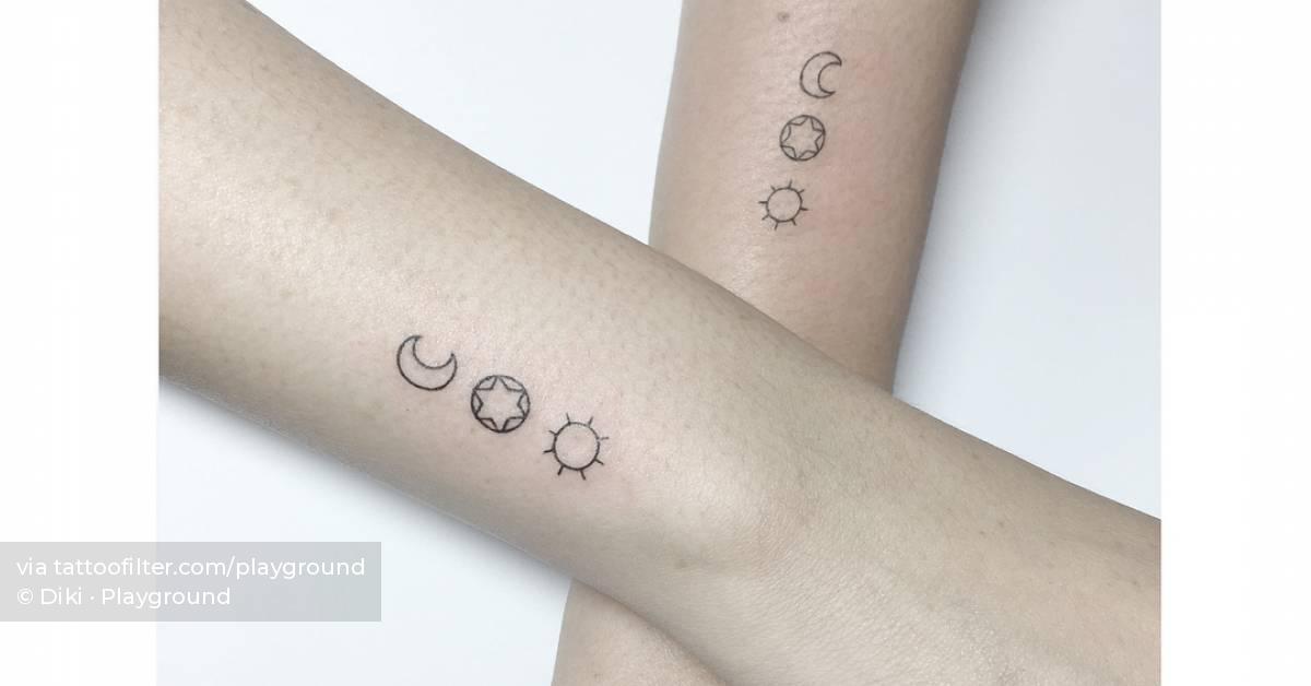 Matching sun, moon and star tattoo for best friends.