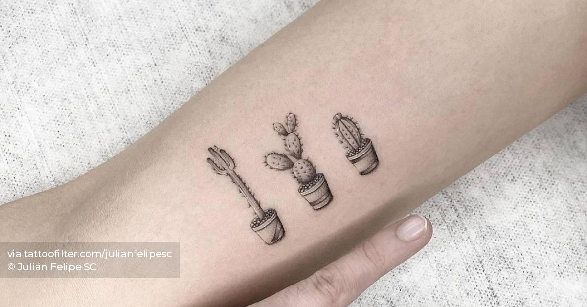 Micro-realistic cactus tattoo on the inner arm.