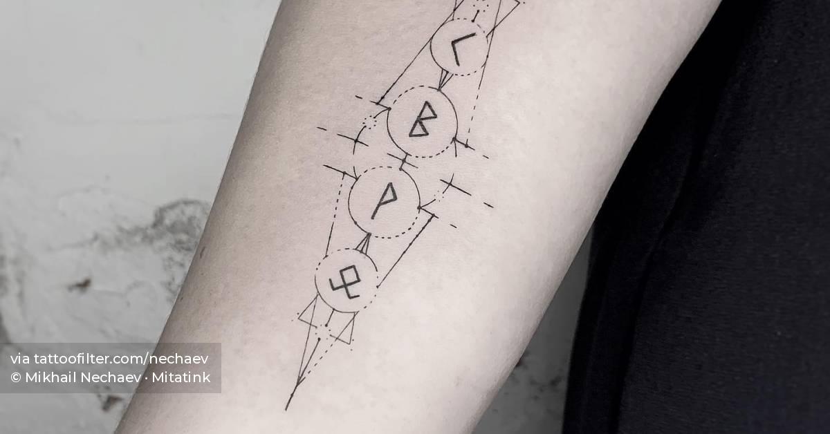 Runes tattoo located on the inner forearm, fine line