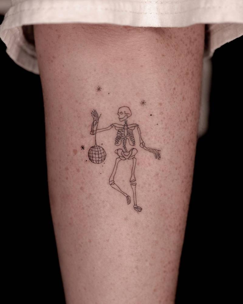 Fine Line Dancing Skeleton Tattoo Placed On The Fine Line Dancing Skeleton Tattoo Placed On The