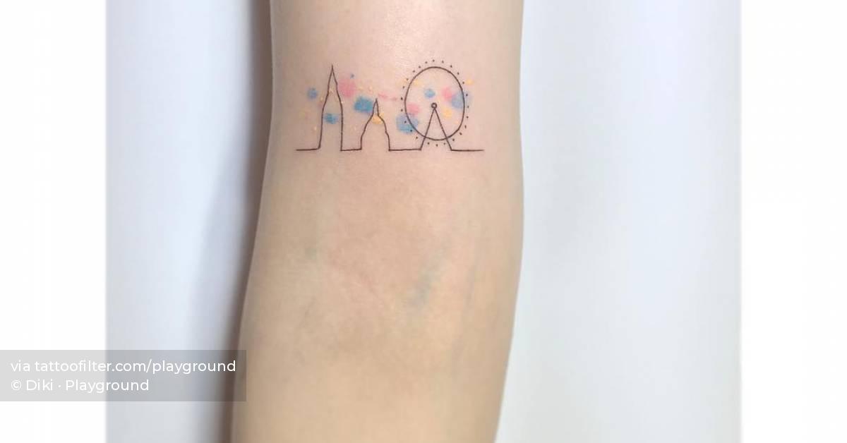 Minimalistic style London skyline tattoo done on the