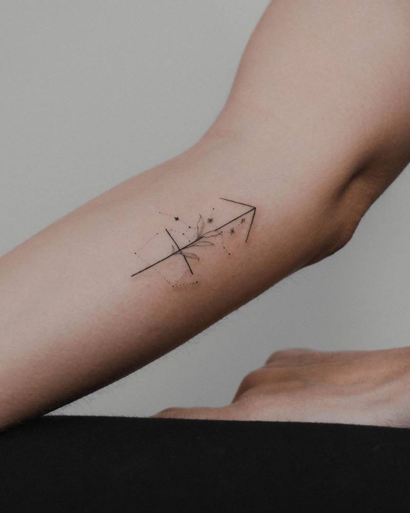 Sagittarius Constellation And Zodiac Symbol Tattooed On Sagittarius Constellation And Zodiac Symbol Tattooed On