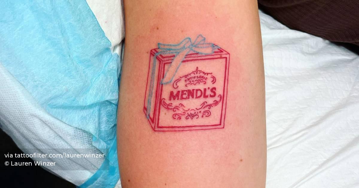 Mendl's box from 'The Grand Budapest Hotel' tattooed on