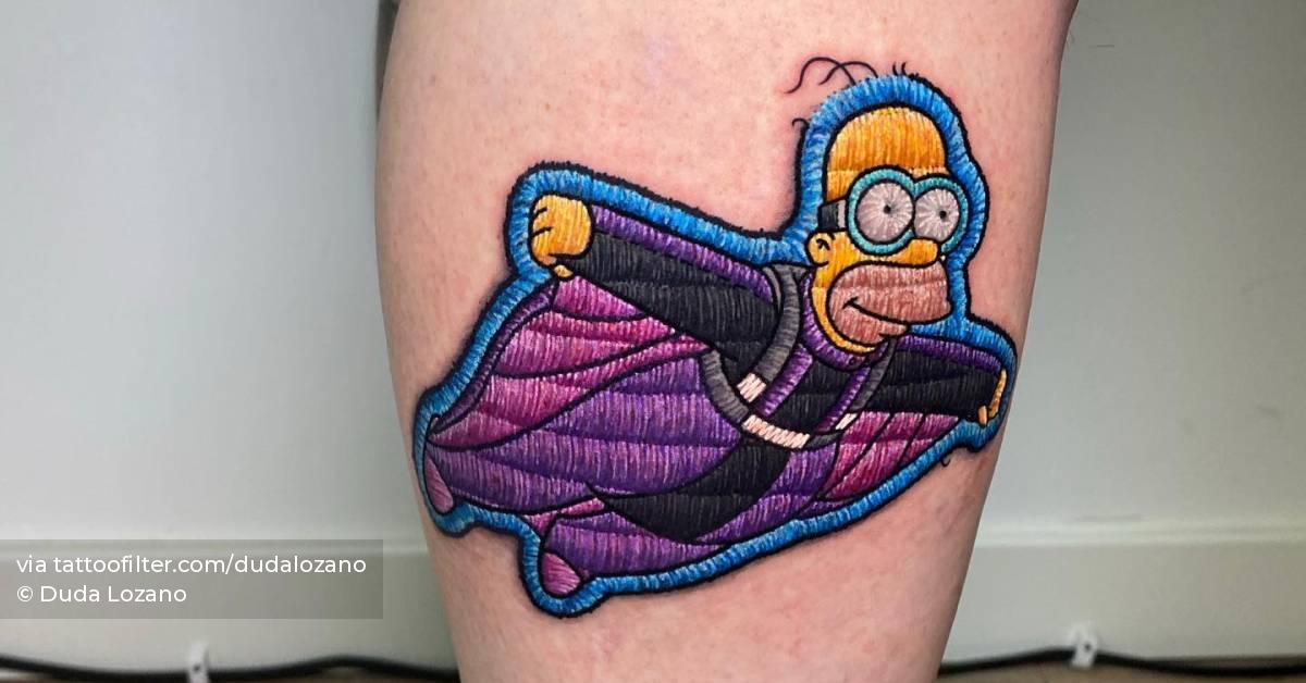 Embroidery style Homer simpsons patch tattoo placed on