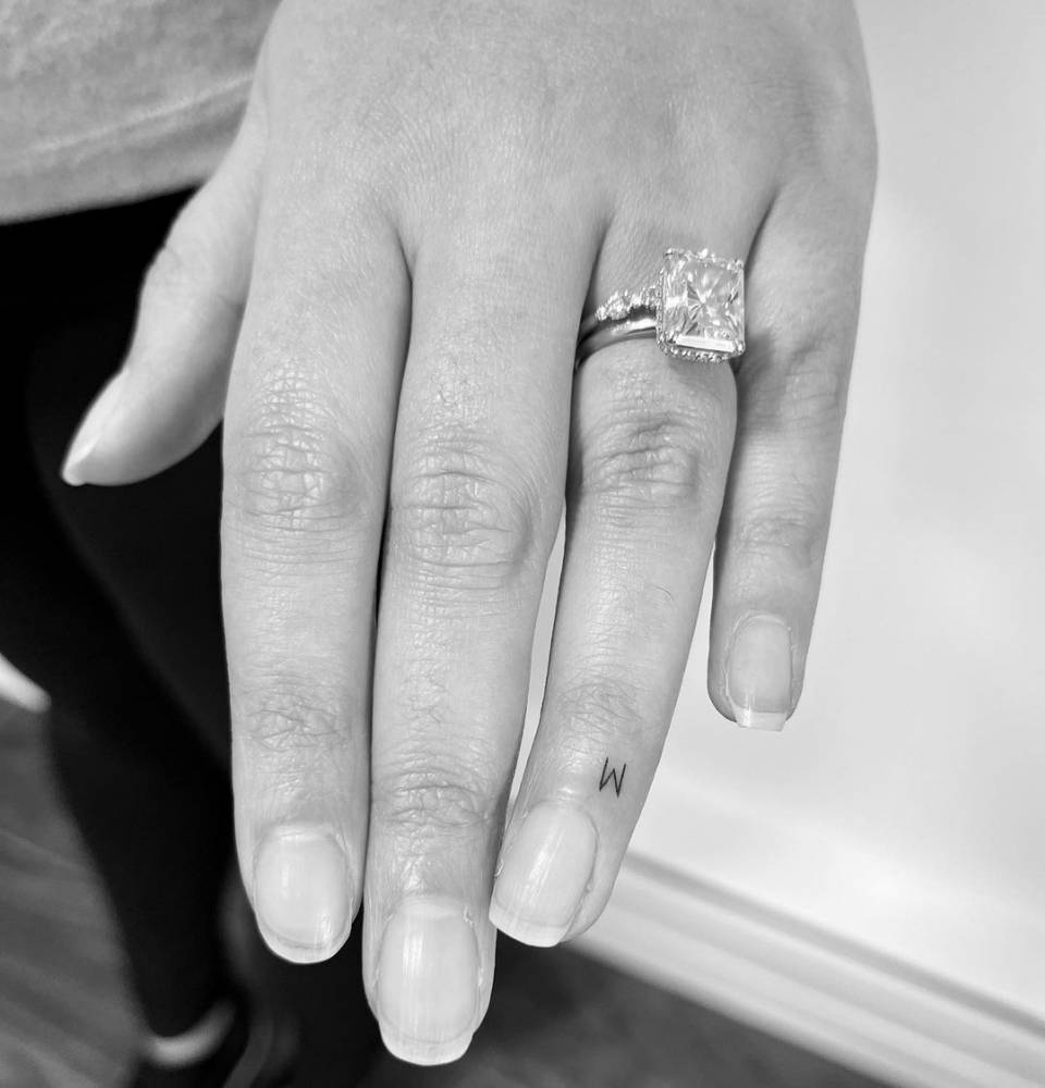 Micro Letter M Tattoo Located On The Finger 