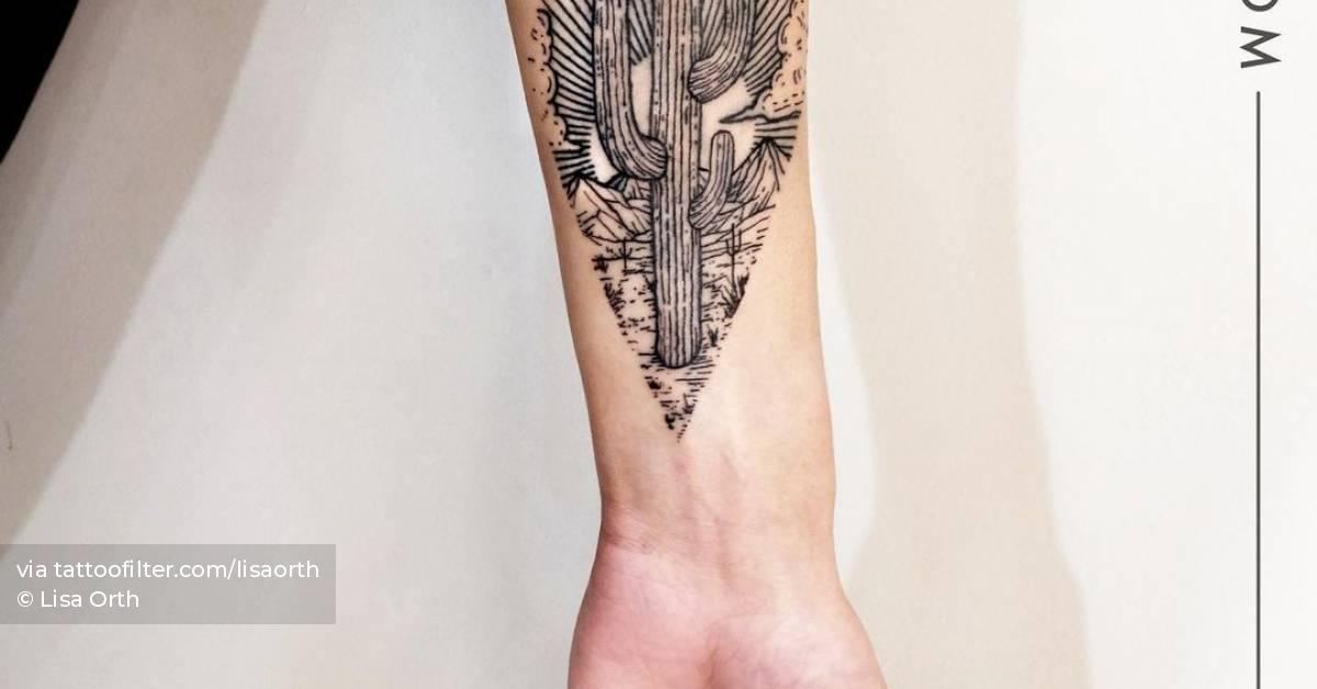 Engraving style cactus tattoo located on the inner