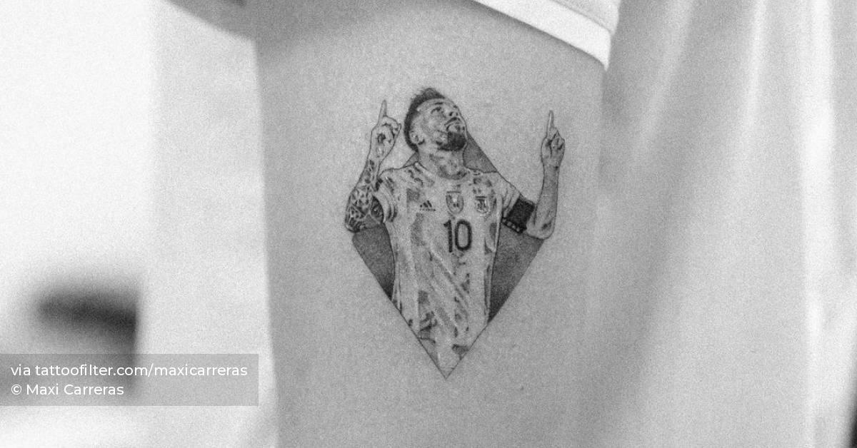 Messi tattoo done on the upper arm, micro-realistic