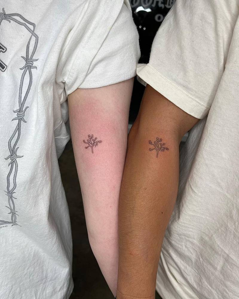 Matching Fine Line Joshua Tree Tattoo For Couple 