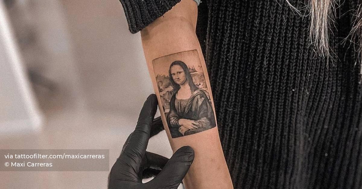 Micro-realistic La Gioconda (Mona Lisa) tattoo on the