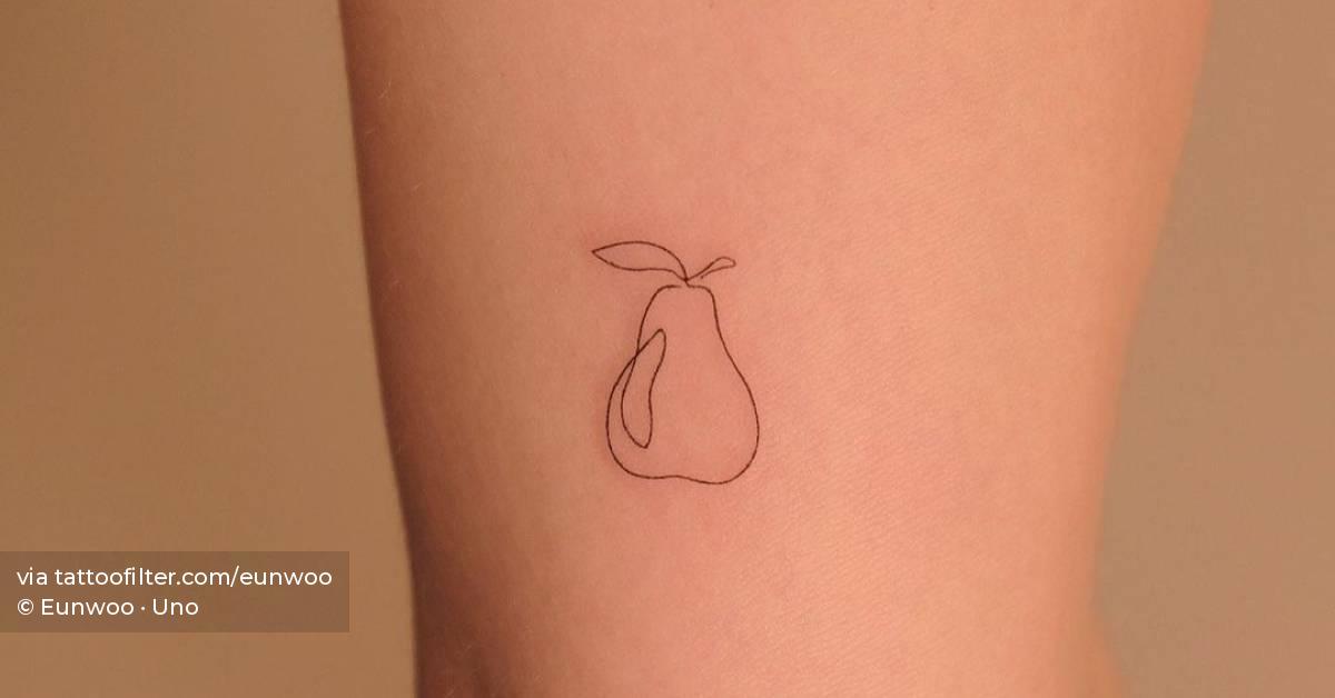 One line pear tattoos on the upper arm