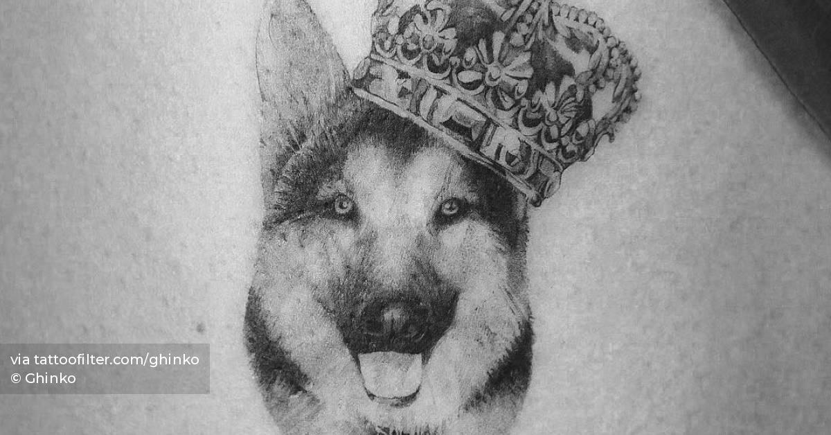 German shepherd, his childhood dog, Duke.