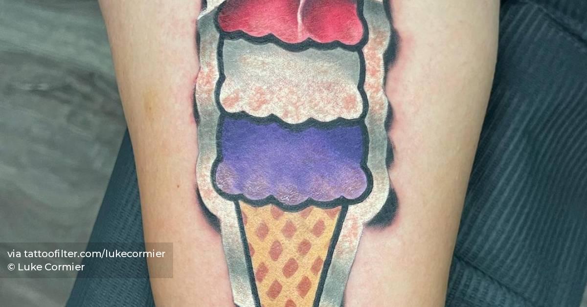 Ice cream sticker tattoo located on the inner arm.