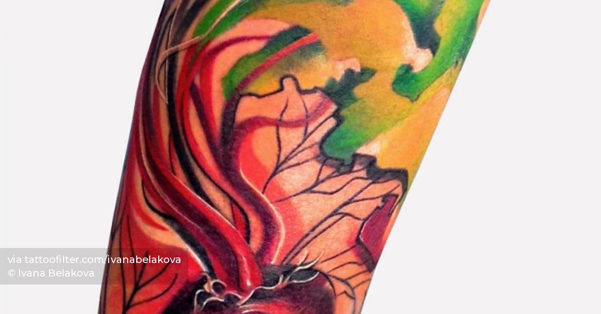 Watercolor style beetroot tattoo located on the inner