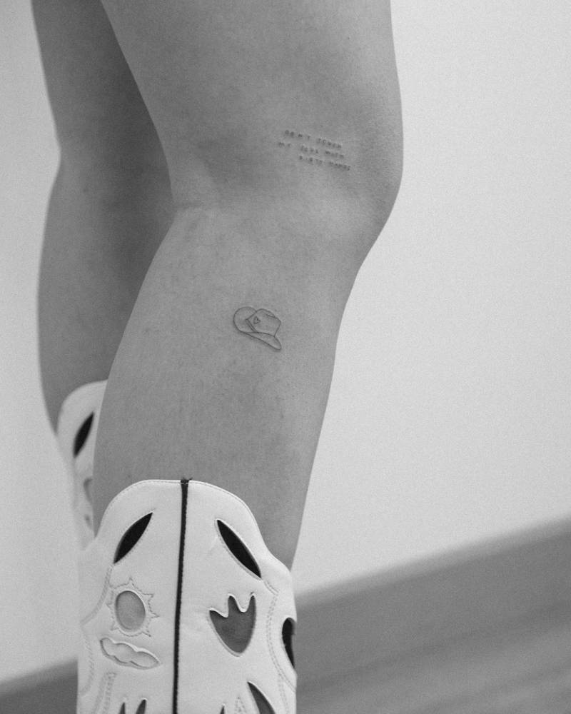 FIne Line Cowboy Hat Tattoo Located On The Calf FIne Line Cowboy Hat Tattoo Located On The Calf