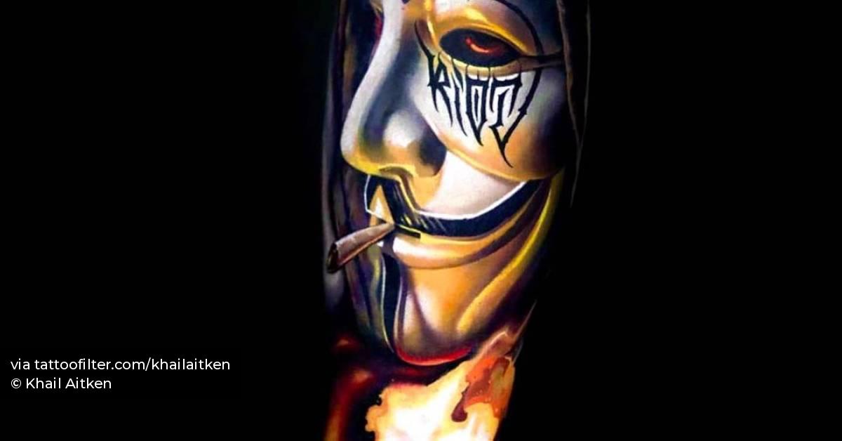 Realistic V For Vendetta tattoo done on the shin.