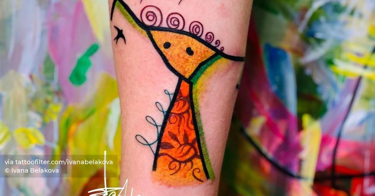 Children drawing tattoo located on the inner forearm.
