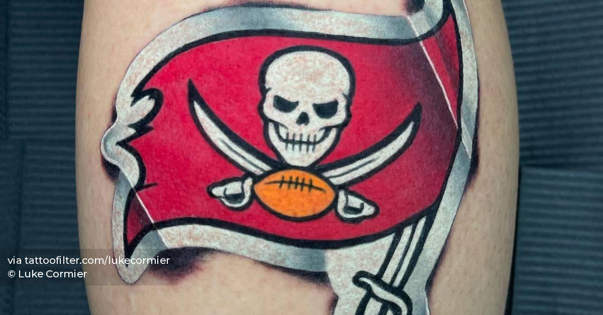 Tampa Bay Buccaneers sticker tattoo located on the