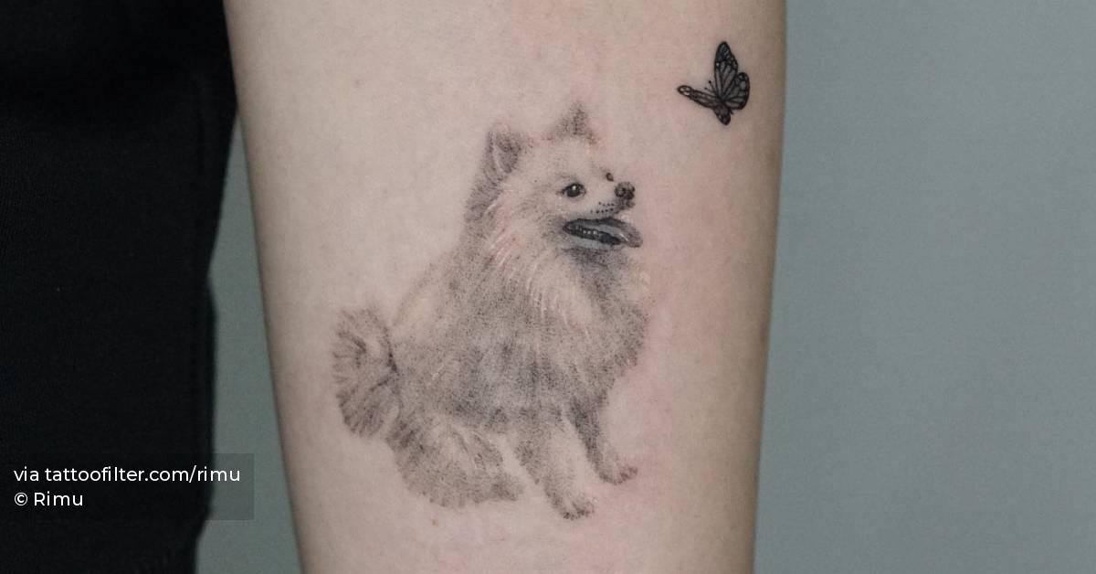 Micro-realistic Pomeranian tattoo located on the inner