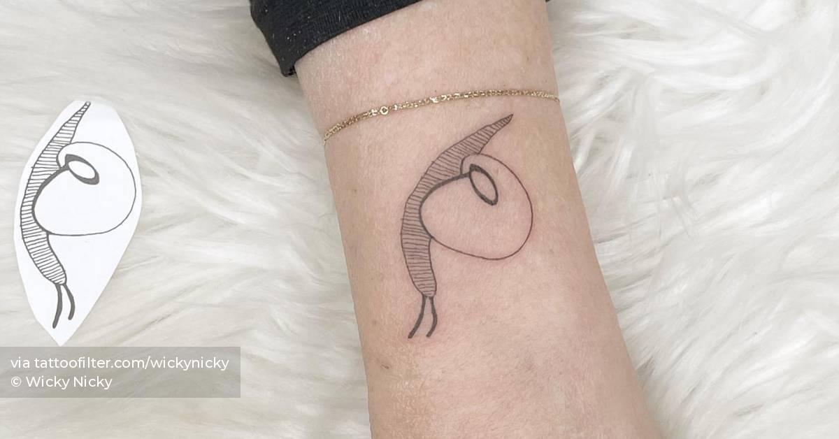 Fine line snail tattoo located on the wrist.