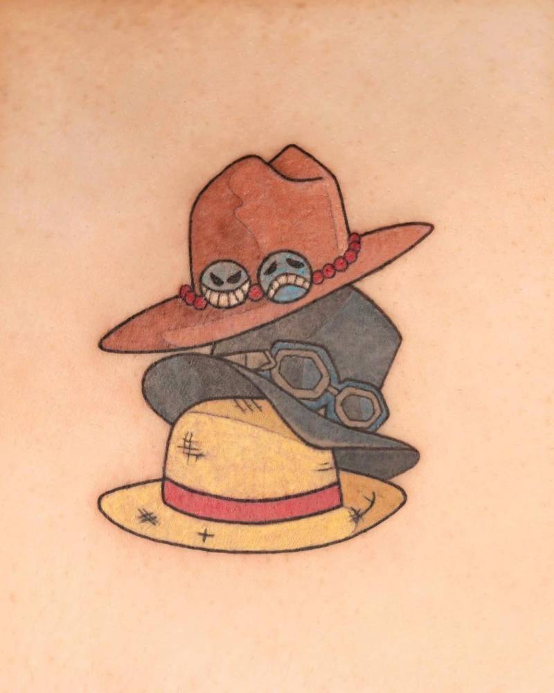 One Piece Hats Tattooed On The Back 